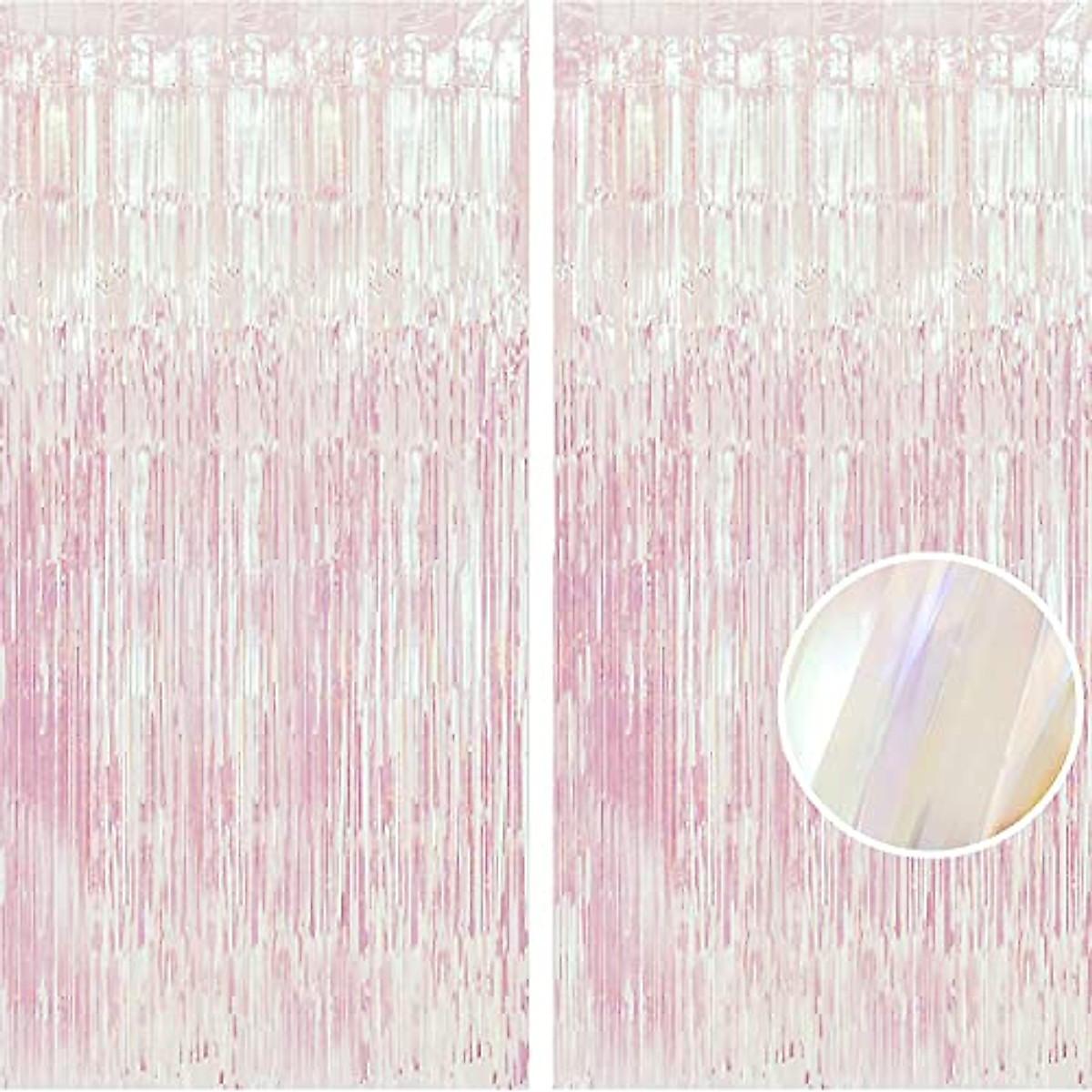 BRAVESHINE Party Decorations Iridescent Foil Fringe Backdrops - 2 Pack 3.2 x 6.5 ft Metallic Tinsel Photo Booth Pros Streamer Curtains for Birthday Wedding Graduation Christmas Holiday - Clear