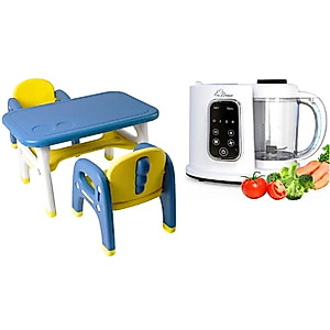 TinyGeeks Kids Table and Chairs Set Safe for Children Activity Table for Kids and Avec Maman Baby Cuisine 4-in-1 Baby Food Processor Baby Food Bundle