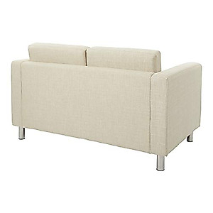 OSP Home Furnishings Pacific Loveseat with Padded Box Spring Seats and Silver Finish Legs, Cream Fabric