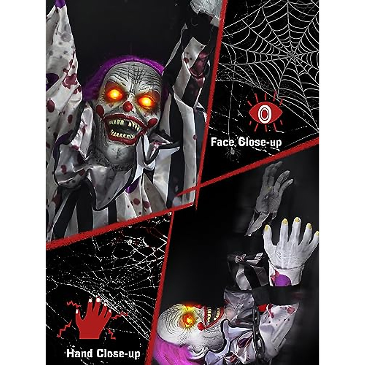 Scary Clown Halloween Decorations Outdoor Hanging Talking Clown Animatronics with Light Up Red Eyes, Sound & Touch Activated for Indoor Yard Haunted House Decor