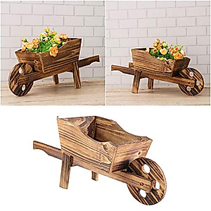 Yardwe Garden Plant Planter Wooden Wagon Planter Wheelbarrow Decoration for Indoor Outdoor - 45x19x20cm