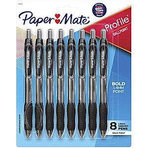 Paper Mate Profile Retractable Ballpoint Pens, Bold Point (1.4mm), Black, 8 Count