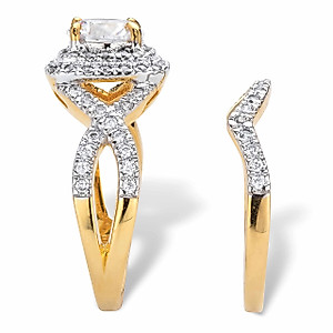 PalmBeach Jewelry Yellow Gold-Plated or Platinum-Plated Sterling Silver Round Cubic Zirconia Bridal Ring Set Size 6