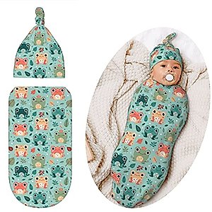 Frog Baby Stuff Cute Frog in Lake Swaddle Blanket with Hat Set Swaddles Up New Born Soft Transition Receiving Blanket Sleep Sacks for Baby Infant Boys Girls