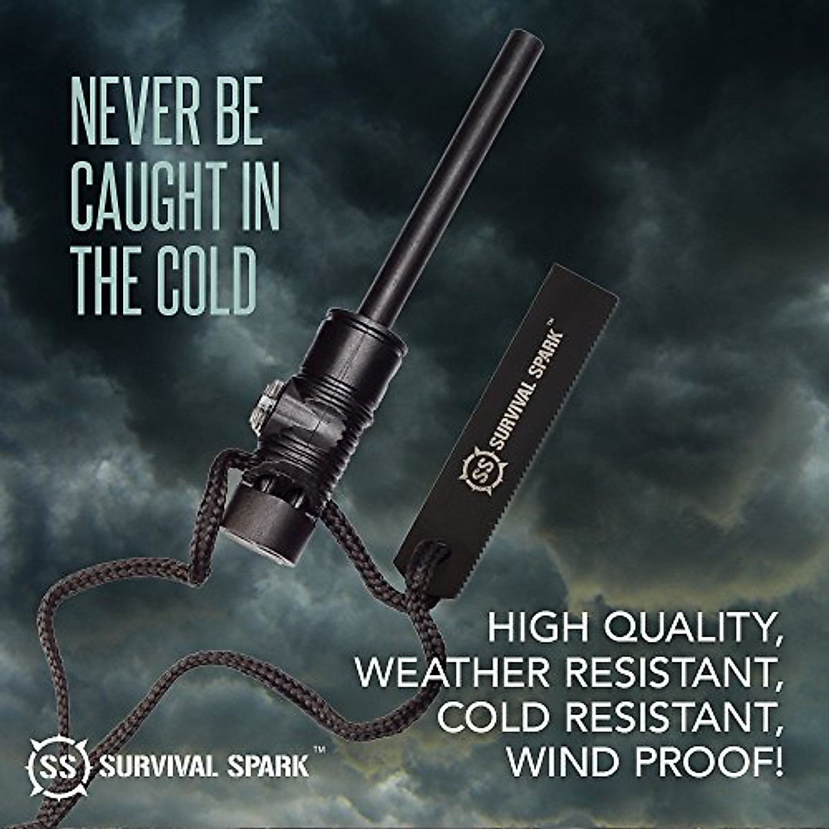 SharpSurvival Spark Fire Starter Kit - Magnesium Ferro Rod Fire Starter Kit with Compass and Whistle - Emergency Fire Starter Survival Multitool for Camping, Hiking, Hunting and more