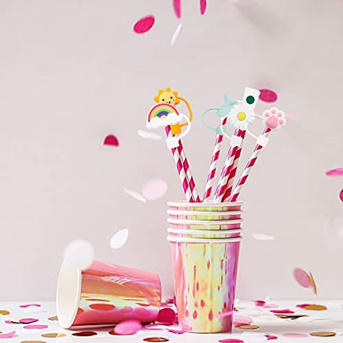 6 Pieces Silicone Straw Cover Cute Straw Tips Cover Reusable Silicone Straw Toppers for 6-8 mm Straw Protector, Anti-dust Airtight Seal Splash Proof (Not include Straw)