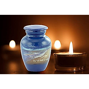 Footprints Keepsake Urn, Footprints Token Urn for Ashes, Hand Painted Minature Beach Urn, Handmade Beach Mini Urn with Velvet Case & Bag (Keepsake)