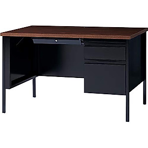 Lorell Fortress Series Walnut Laminate Top Pedestal Desk, Black