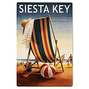 Lantern Press 6x9 Inch Wood Sign, Ready to Hang Wall Decor, Siesta Key, Florida, Beach Chair and Ball