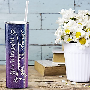 Cuptify You're the Sister I Got to Choose Skinny Tumbler with Lid and Straw Laser Engraved on Galaxy Ombre 20 oz Insulated Stainless Steel Best Friend Birthday Gift For Women