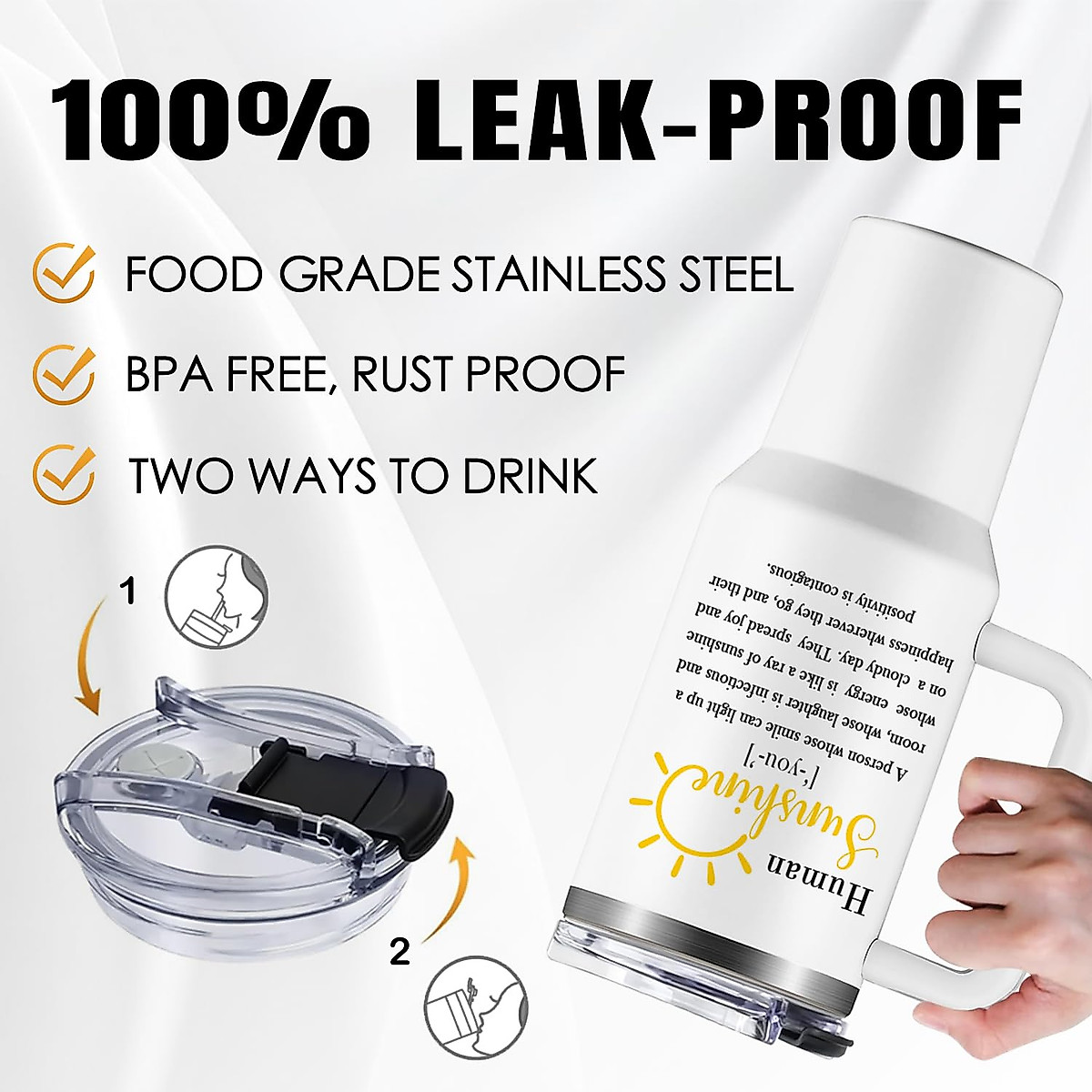 Human Sunshine Gifts for Women Men, 40oz Sending You Sunshine Tumbler, Positivity Birthday Gifts For Women, Inspirational Gifts for Friends Coworker Leader Boss, Human Sunshine Definition Gifts