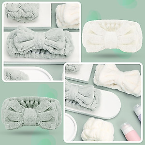 Pimoys 6 Pieces Spa Headband and Wristband Set, Women’s Makeup Headband Face Wash Headbands with Wrist Bands for Skin Care and Washing Face (Green and White)