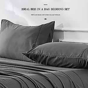 Newspin Full Bed in a Bag - 7 Pieces Dark Grey Comforter Set, Lightweight All Season Ultra Soft Bedding Comforter Set with Comforter, Flat Sheet, Fitted Sheet, Pillowcases & Shams