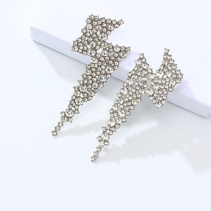 KELMALL Crystal Lightning Bolt Dangle Earrings for Women - Flash Statement Earrings, Trendy Sparkly Drop Jewelry