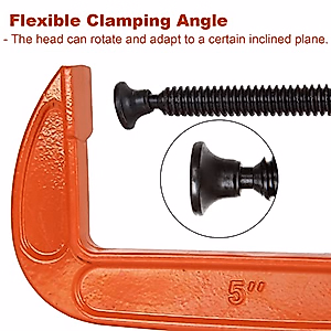 Abuff 5 Inch C-Clamp Set, 4-Pack Heavy Duty Iron C Clamps, Clamps for Woodworking, Welding and Building, Orange