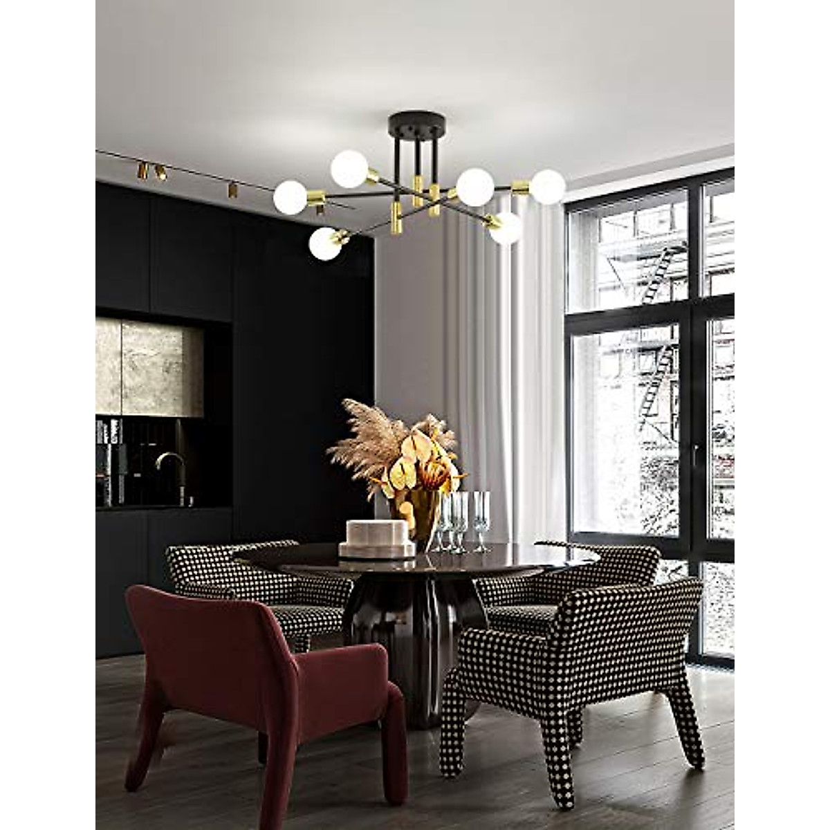 Biewalk Sputnik Chandelier Mid Century Modern Nordic Pendant Lighting 6 Lights Ceiling Light Fixture Black Light for Living Room, Kitchen, Bedroom, Dining Room, ETL Certification