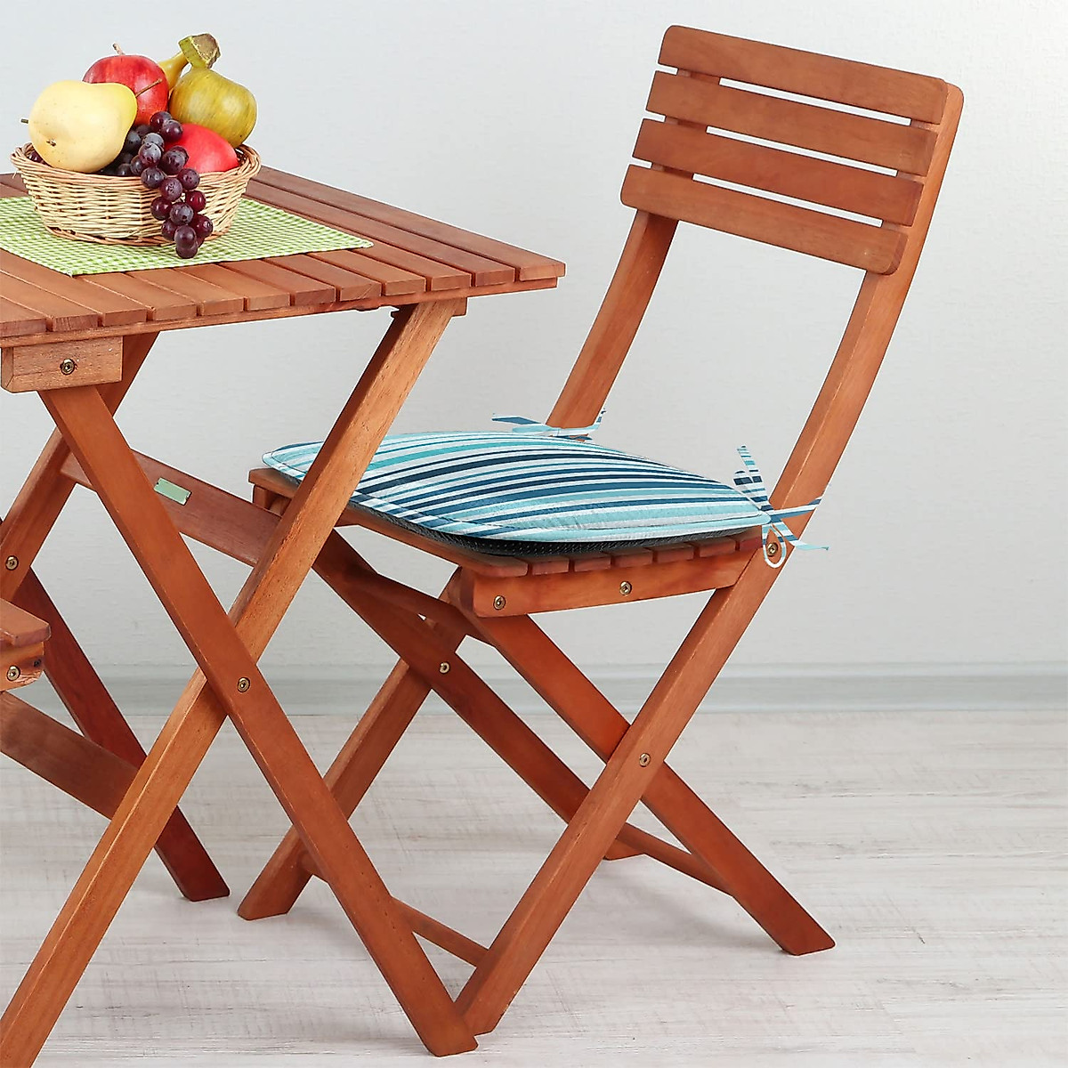 Ambesonne Abstract Chair Seating Cushion Set of 4, Vertical Striped Pastel Toned Color Bands Lines Background Nautical Design, Anti-Slip Seat Padding for Kitchen & Patio, 16"x16", Sky and Dark Blue