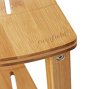 Casafield Bamboo Corner Bench with Storage Shelf, 2-Tier Wooden Bathroom Shower Stool for Indoor or Outdoor Use