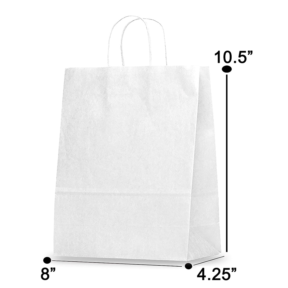 Elegant Supply Solid Print Holiday Gift Twisted Handles Kraft Paper Bags in Bulk, Multipurpose use, Suitable for Every Occasion, 8 X 4.25 X 10.5, White