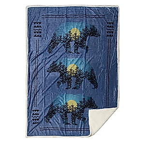 Carstens Three Bears Rustic Plush Sherpa Throw Blanket 54" x 68", Blue