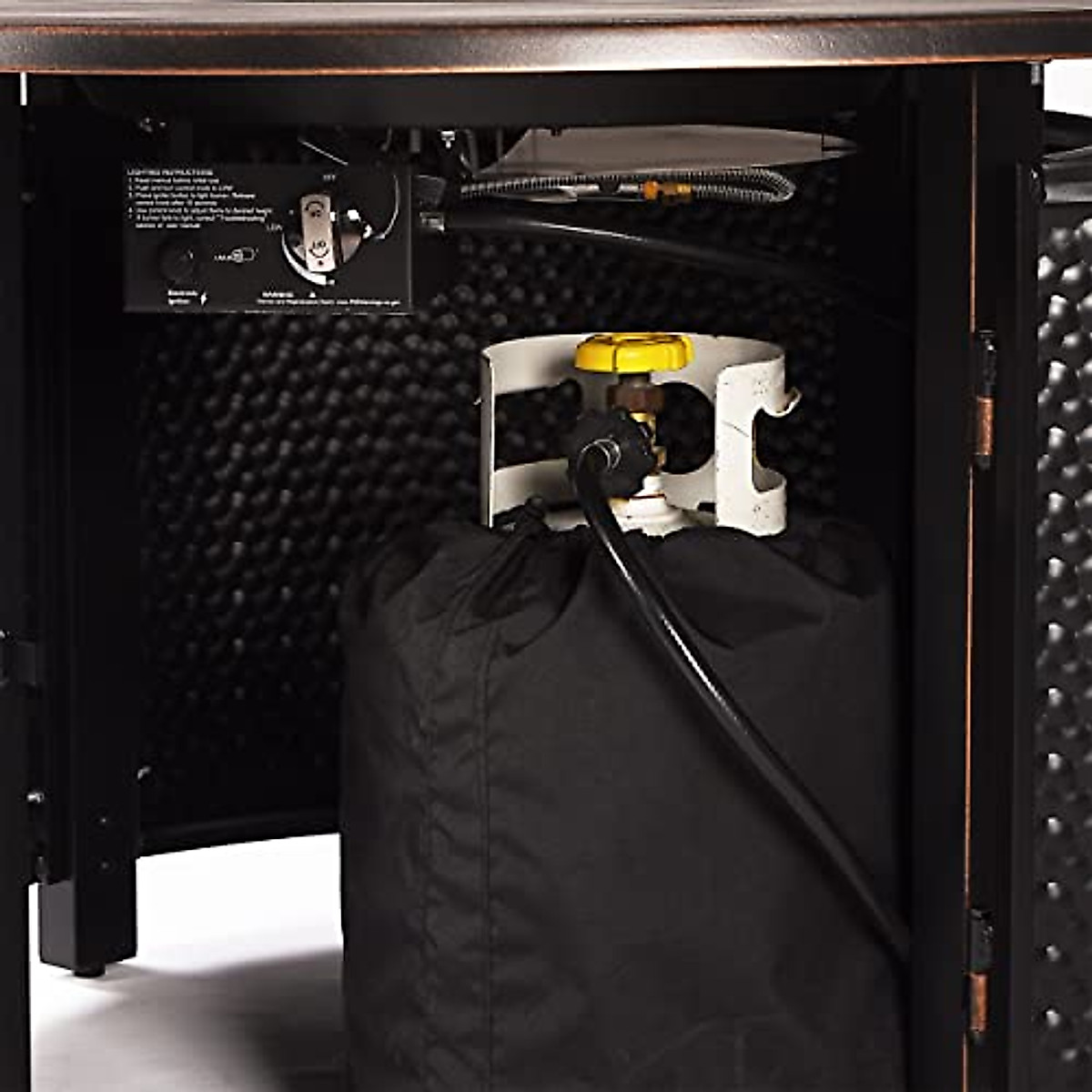 Oakland Living AZMATERA-FPT-AC Aluminum 44 in. Round Propane Beads, Lid and Fabric Cover Finish Outdoor fire Table, Antique Copper