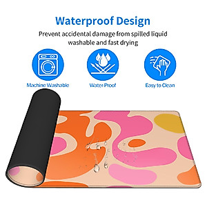 Boho Pink Desk Mat Modern Abstract Cute Large Mouse Pad XL 31.5x11.8in 3mm Non-Slip Rubber Base Extended Kawaii Pink Mousepad Stitched Edges Keyboard Mouse Mat Desk Accessories for Women Office Decor