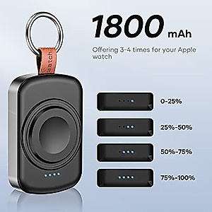 CKFN Portable Wireless Charger for Apple Watch, 1800mAh Power Bank Smart Keychain Gift with 4 LED Indicators, Magnetic iWatch Charger for Apple Watch Series 8,7,6,5,4,3,2,1,SE/Nike+/Hermes (Black)