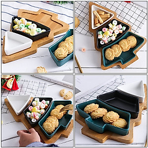 Homoyoyo Christmas Tree Porcelain Candy Serving Tray Household Fruit Plate Christmas Tree Shaped Plate Serving Dish Plate