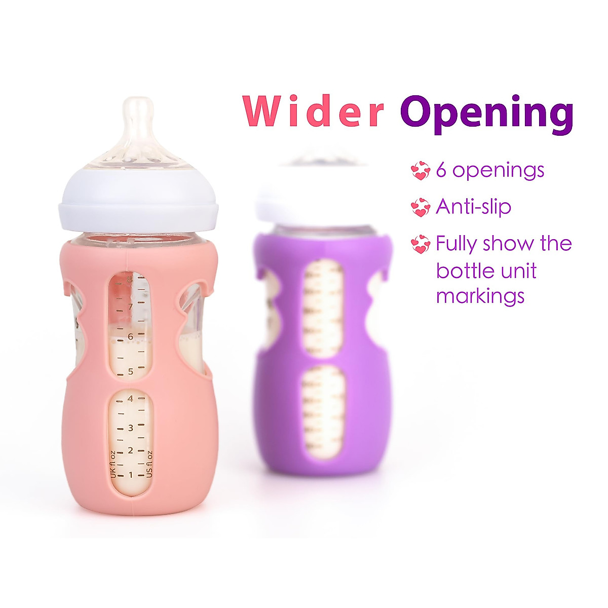 100% Silicone Baby Bottle Sleeves for Philips Avent Natural Glass Baby Bottles, Premium Food Grade Silicone Bottle Cover, Cute Bear Design, 8oz, Pack of 2 (Pink and Purple)