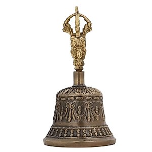 Spiritual Buddhist Tibetan Brass Bell with Dorje Handle For Self Healing Meditation Prayer Brass Tibetan Handbell Fengshui Vastu Meditation Space Healing Spiritual Handcrafted Product (5 Inch)