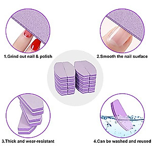 Lermende 20PCS Nail Buffer for Acrylic Nails, Mini Nail Buffer Block, Double Sided 100/180 Grit Nail File, Half Moon Nail Files and Buffers for Gel Polish Nails, Pedicure, Manicure(Purple)