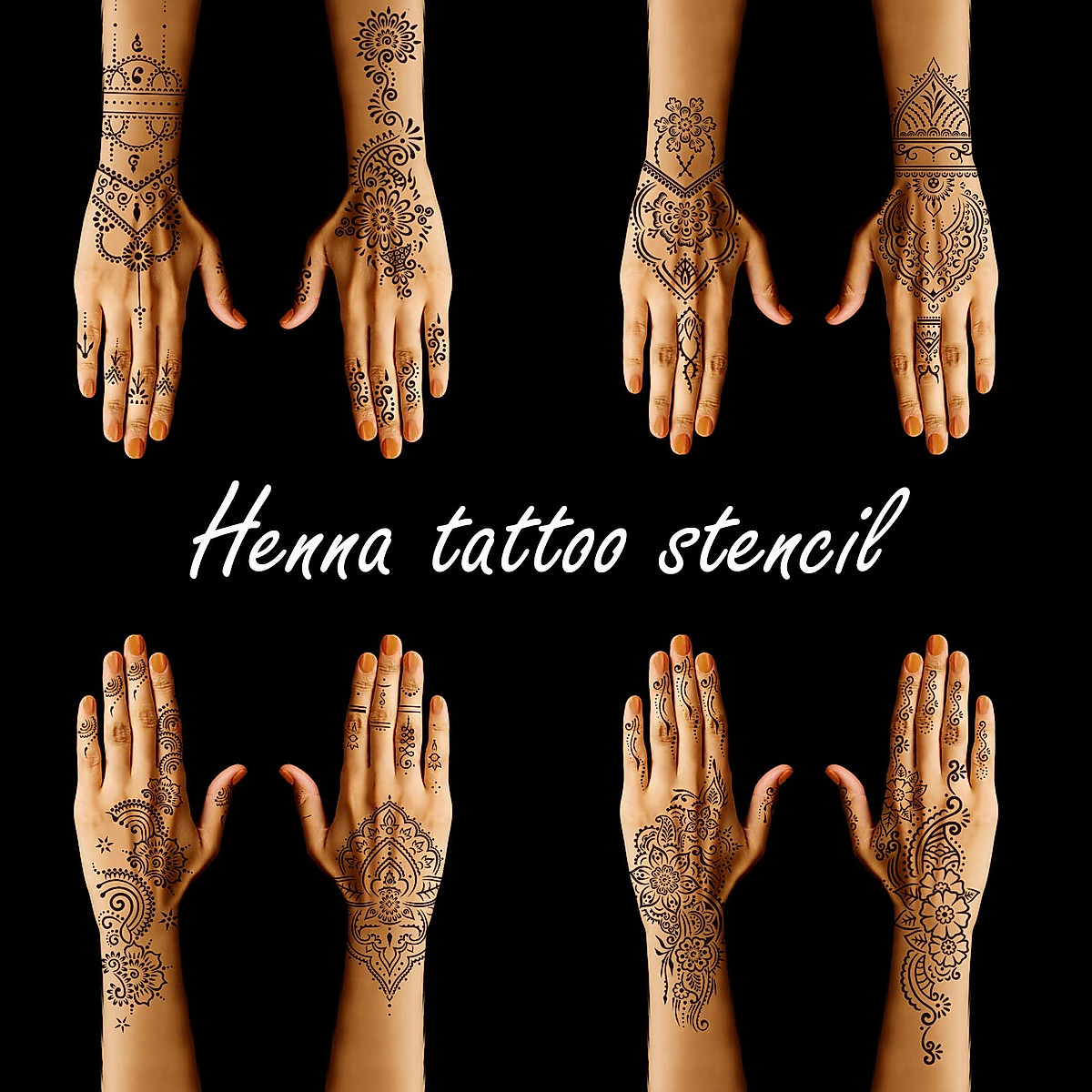 Henna tattoo stencils kit,Reusable henna stencils for Hand Forearm Glitter Airbrush Diy Tattooing Template, Indian Temporary Tattoo Stickers for Women Girls（8.2" x 4.7"）