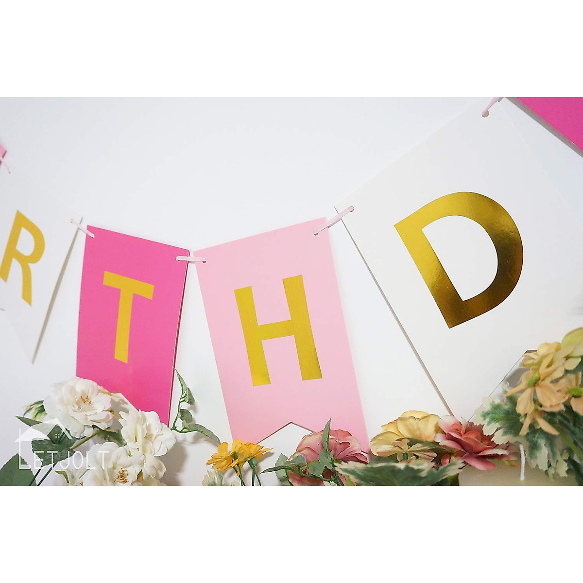 Roseo Pink Happy Birthday Banner Signs Golden Sparkle Funny Birthday Party Supplies for Girls Birthday Party Birthday Decorations Nursery Hanging Decorations 13 Pieces