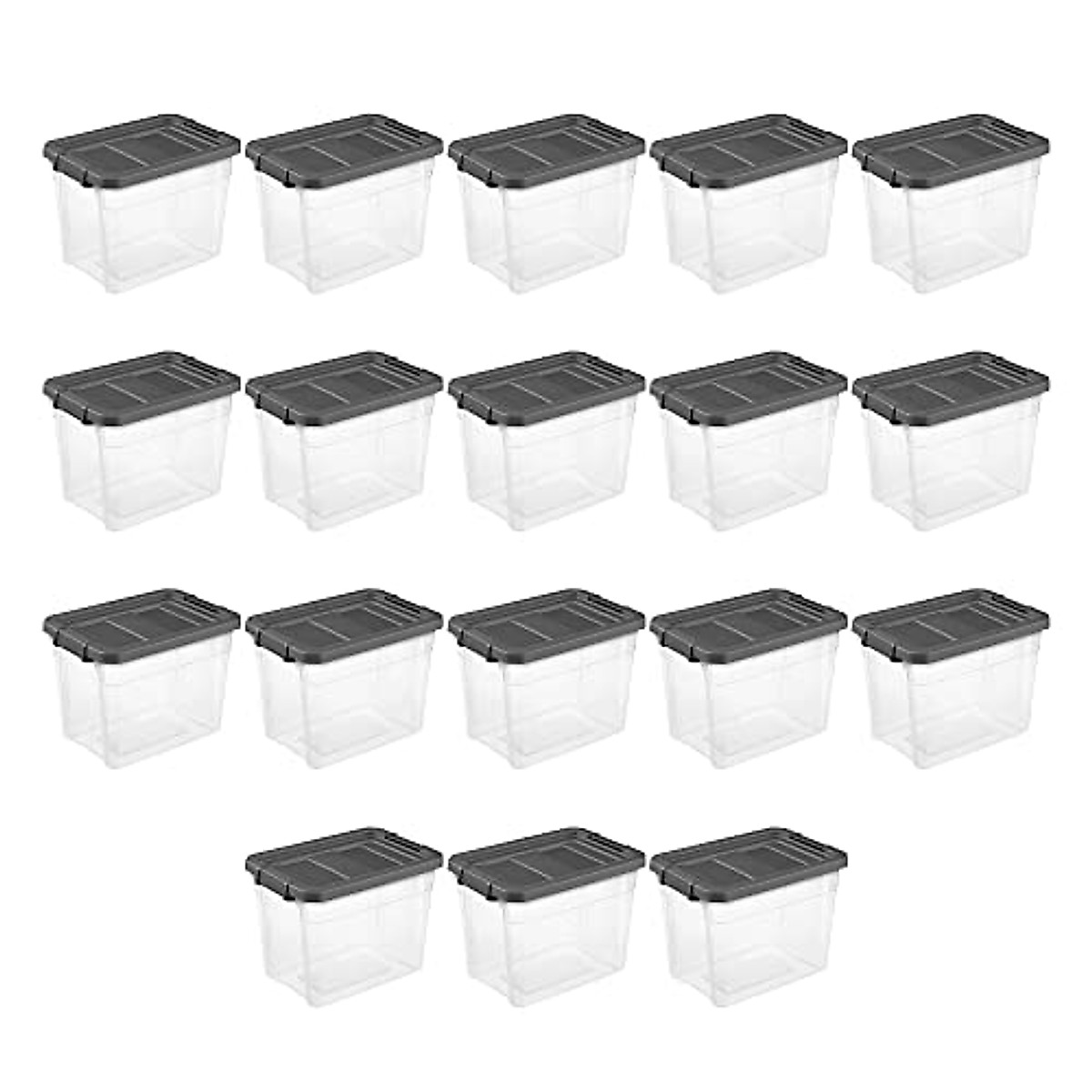 Sterilite 30 Quart Clear Plastic Stackable Storage Container Bin Box Tote with Grey Latching Lid Organizing Solution for Home & Classroom, 18 Pack
