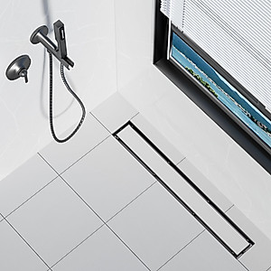Neodrain 24-Inch Linear Shower Drain,with 2-in-1 Flat & Tile Insert Shiny Black Cover, Rectangle Shower Floor Drain, Floor Shower Drain with Adjustable Leveling Feet, Hair Strainer