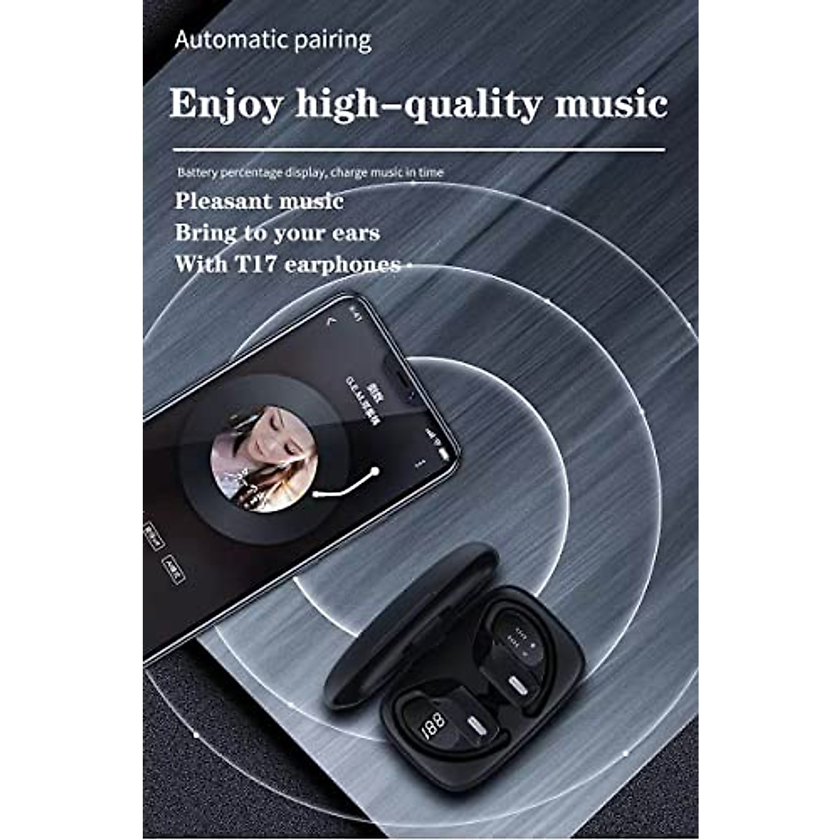 Wireless Earbuds Bluetooth Headphones Earphones in Ear with Microphone LED Display for Sports Running Workout Black