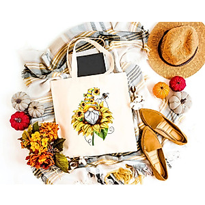 GXVUIS Canvas Tote Bag for Women Aesthetic Sunflower Gnome Reusable Grocery Shoulder Shopping Bags Girls Gifts White
