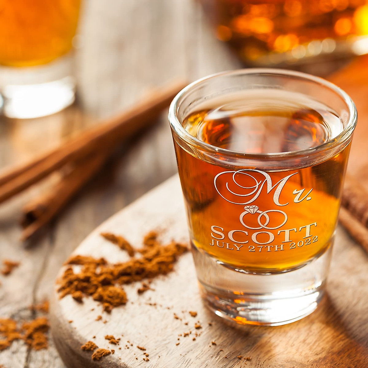 Personalized Mr and Mrs Shot Glasses Set 2oz Orange Bottom Custom Engraved for Couples, Wife and Husband, Fiance and Fiancee, Bride and Groom at Wedding Party, Anniversary and Engagements