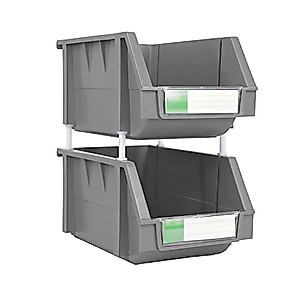 DJC Supply Heavy duty thermoplastic storage bin organizer, Stackable, Hangable, Side-connect (GREY (8 PACK), MEDIUM 5.9" X 9.4" X 4.9")