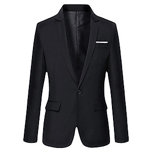 Men's Casual Slim Fit Suit Blazer Lightweight One Button Solid Business Jacket Skinny Daily Formal Sport Coat (Black,3X-Large)