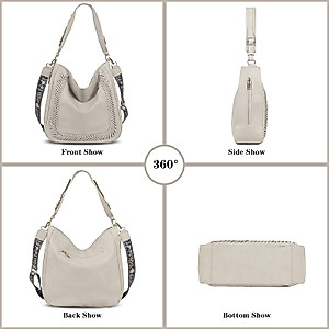 EMBRUNIOICE Large Hobo Bags for Women, Vegan Leather Hobo Purse and Handbag with Adjustable Guitar Strap, Ladies Crossbody Shoulder Bag (Light Grey)