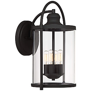 Avani Modern Contemporary Outdoor Wall Light Fixture Black 17" Clear Cylindrical Glass Shade for Exterior House Porch Patio Outside Deck Garage Yard Front Door Garden Home - John Timberland