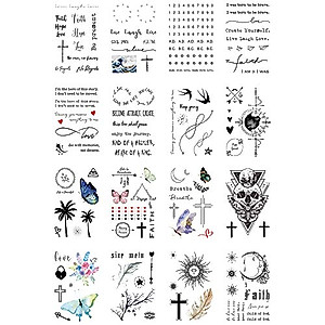 Everjoy Realistic Temporary Tattoos 100+ Designs, 16 Sheets, Inspirational Quotes, Live Laugh Love, Faith, Hope, Breathe, Boho, Butterfly, Heart, Cross, Infinity Tattoos