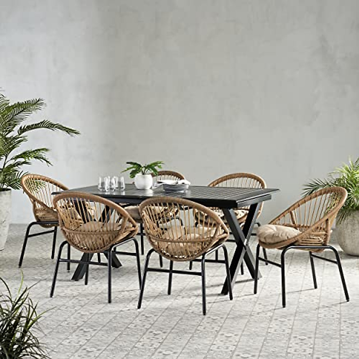Christopher Knight Home Coniston Dining Set, Light Brown + Beige + Black