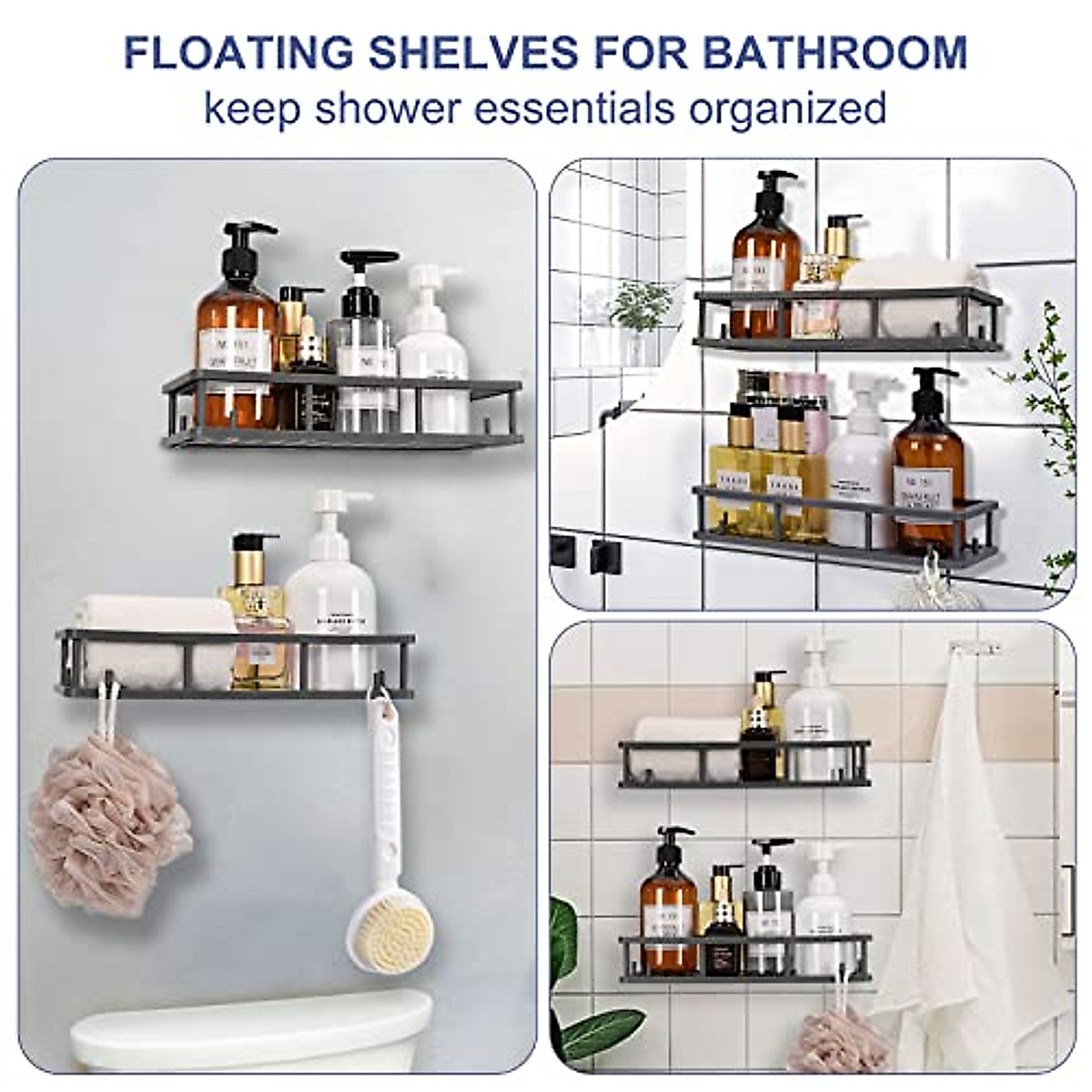 Infitran 2-Pack Shower Caddy Basket Shelf No Drilling Traceless Adhesive Shower Wall Shelves Bathroom Shower Storage Organizer Shampoo Holder Organizer for Bedroom Bathroom Living Room Kitchen (2)