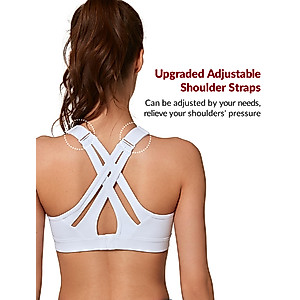 Yvette Sports Bra High Impact Adjustable Criss Cross Back, Full Support for Large Bust No Bounce, White,S