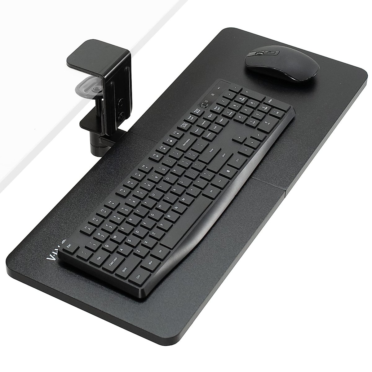 VIVO Clamp-on Rotating Computer Keyboard and Mouse Tray, Swiveling 25 x 10 inch Platform with Extra Sturdy Single Desk Clamp, Ergonomic Typing, Black, MOUNT-KB01CB