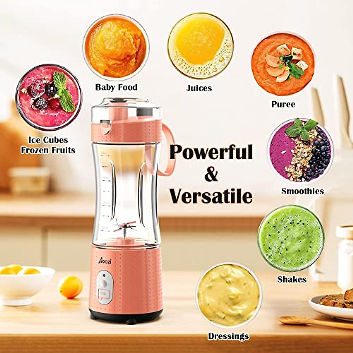 Personal Size Blender Smoothies and Shakes, Aoozi Portable Blenders, Mini Blender USB Rechargeable, Handheld Blender Sports,Travel and Home (Orange)