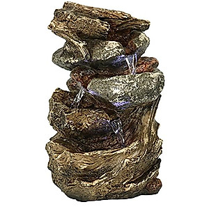 Sunnydaze Indoor Electric Tabletop Fountain with LED Lights - Decorative Tiered Rock and Log Waterfall Design - Quiet and Soothing Water Sound - Small 10.5 Inch Desktop Size