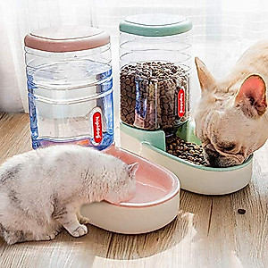 Automatic Cat Feeder Automatic Dog Water Dispenser 1 Gallon Double Bowl Design for Cats or Small Pets (Pink Water)